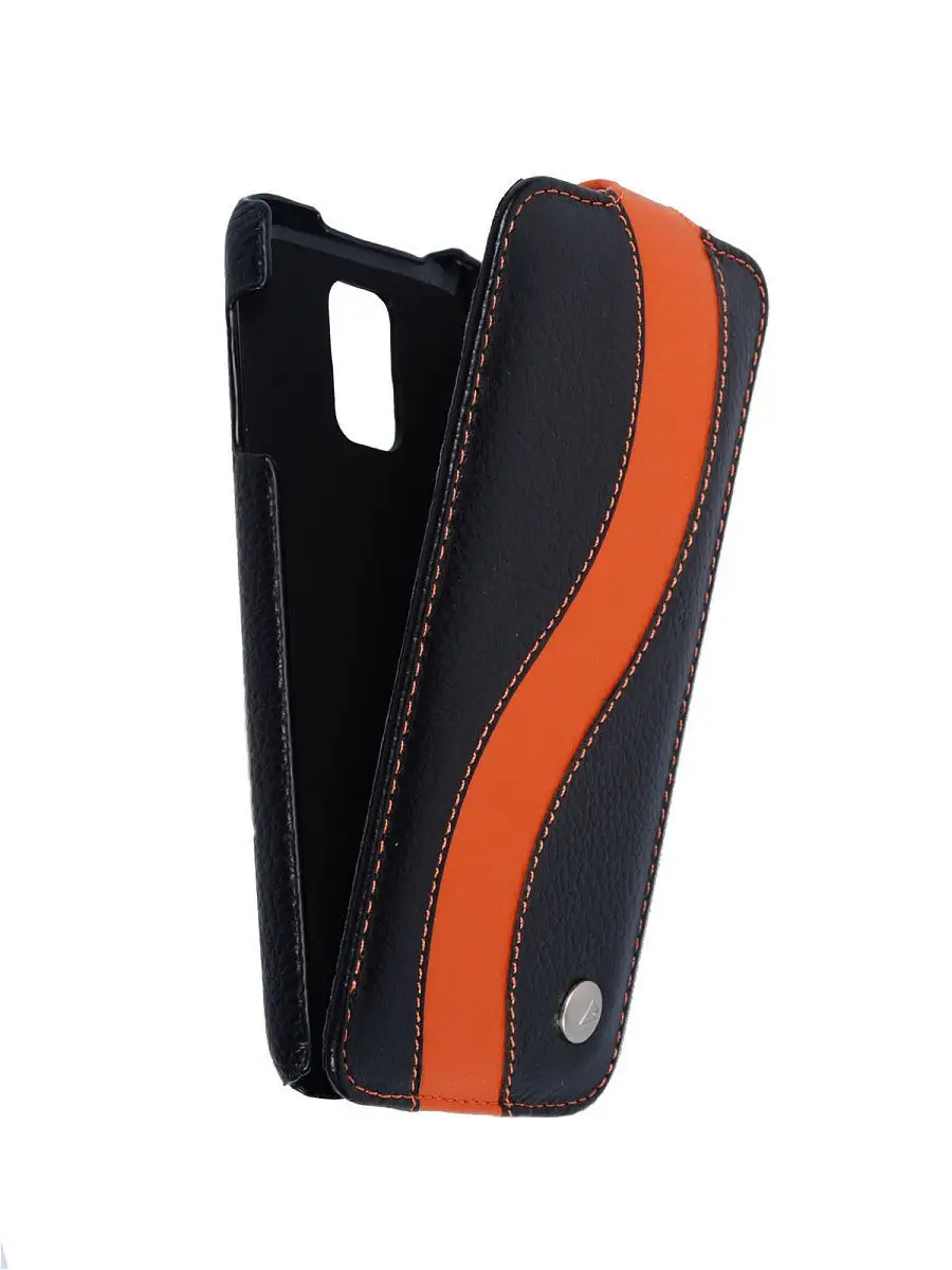 Кожаный чехол книжка Melkco Jacka Type для Samsung Galaxy S5 SE черный с оранжевой полосой