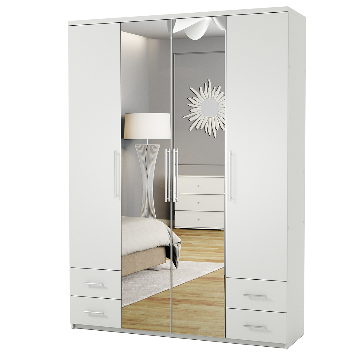 Шкаф четырехдверный Шарм-Дизайн Комфорт МКЯ2-43 200х60 с зеркалами белый
