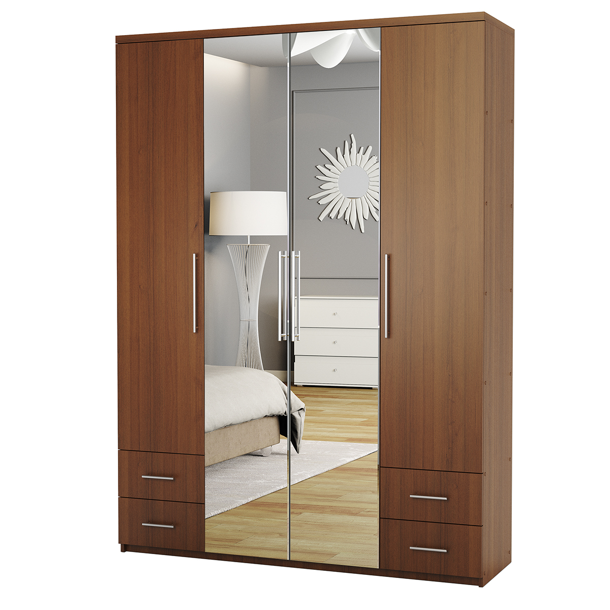 Шкаф четырехдверный Шарм-Дизайн Комфорт МКЯ2-43 200х45 с зеркалами орех