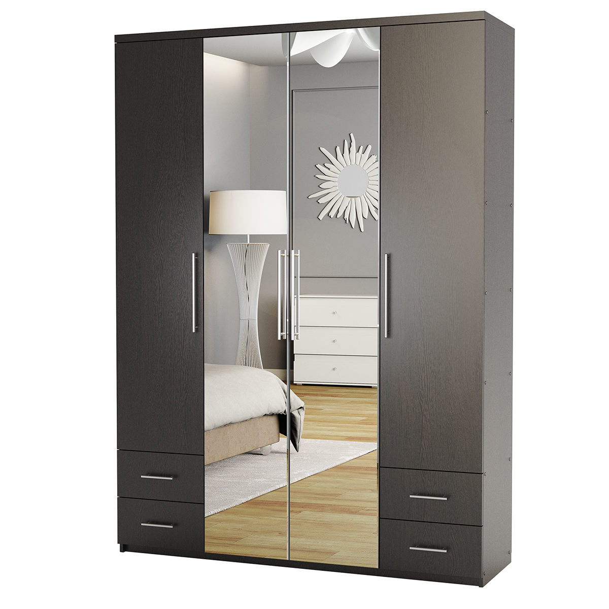 Шкаф четырехдверный Шарм-Дизайн Комфорт МКЯ2-43 200х45 с зеркалами венге