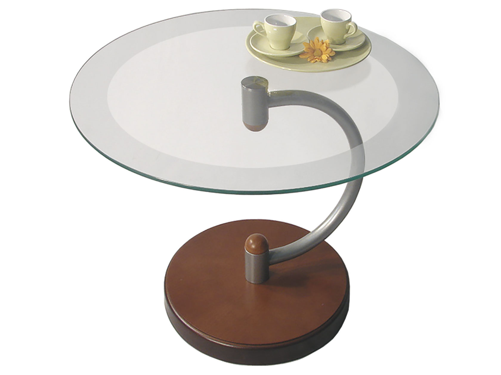 Кофейный стол круглый Мебелик Дуэт-13Н Средне-коричневый / Прозрачное стекло