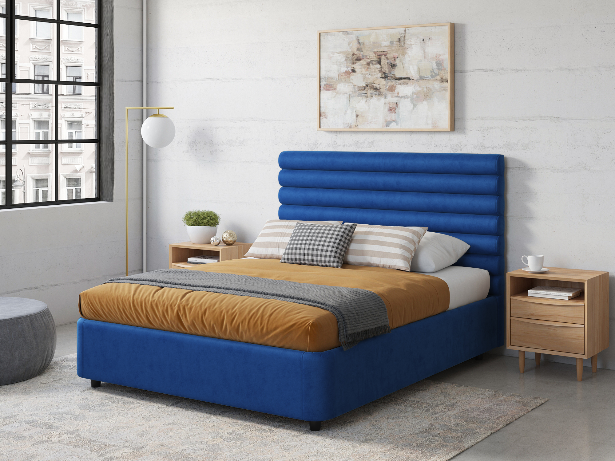 Двуспальная кровать ARMOS с ПМ Clare Велюр Vip 10 синий 160х200