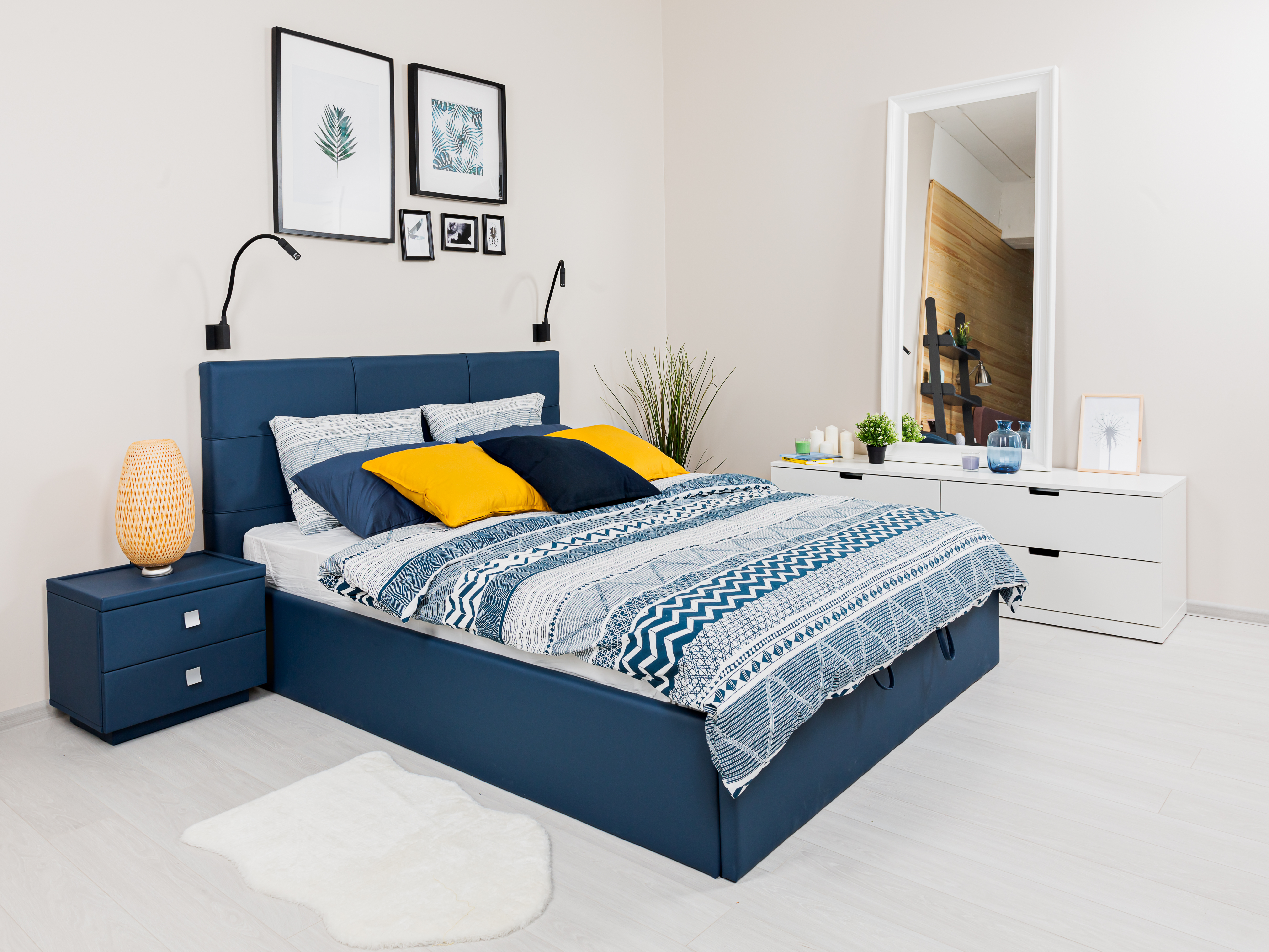 Двуспальная кровать ARMOS без ПМ Thea Eko Экокожа Nitro Navy синий 160х200