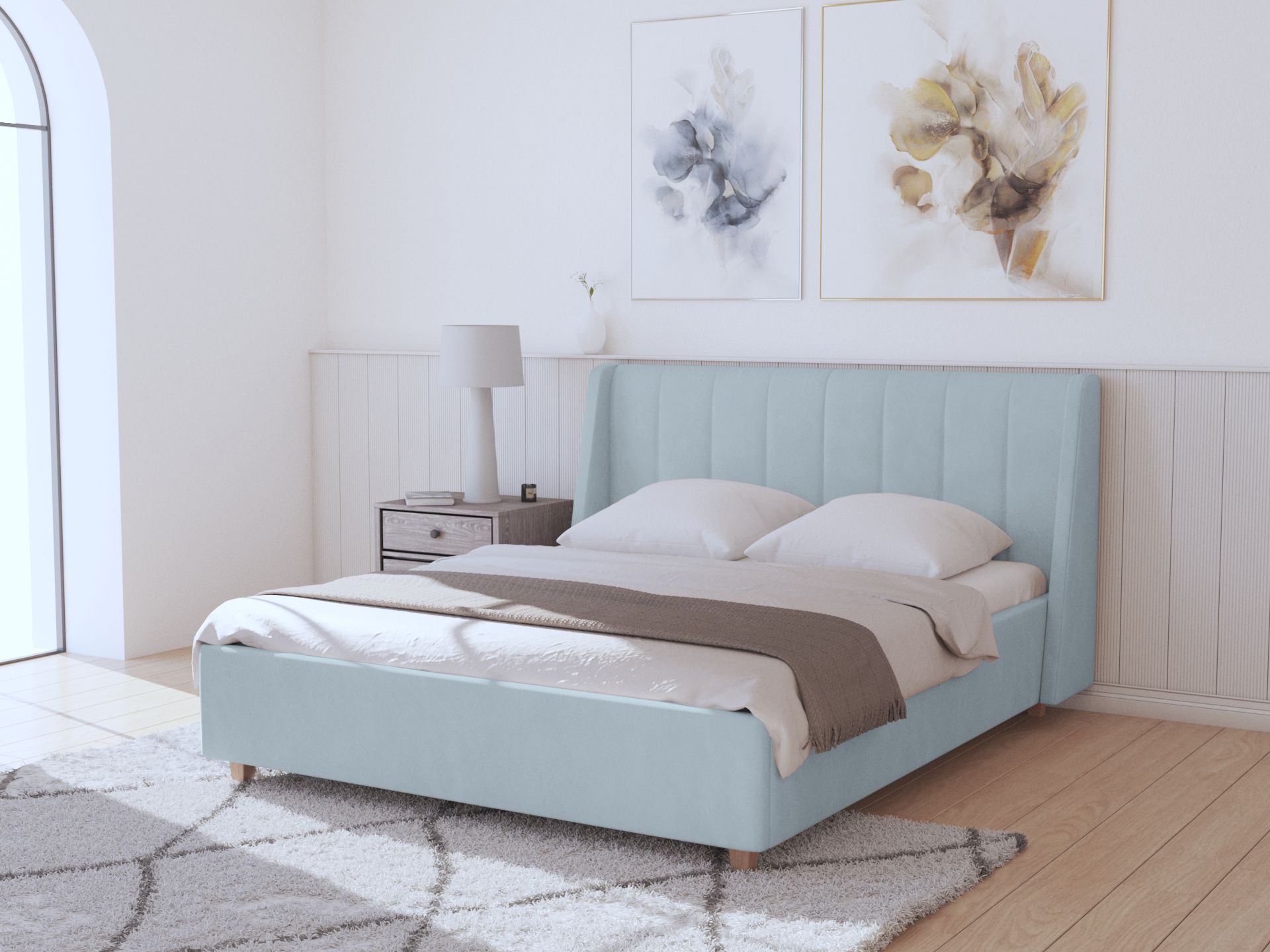 Двуспальная кровать ARMOS с ПМ Jenny Велюр Teddy 028 голубой 160х200