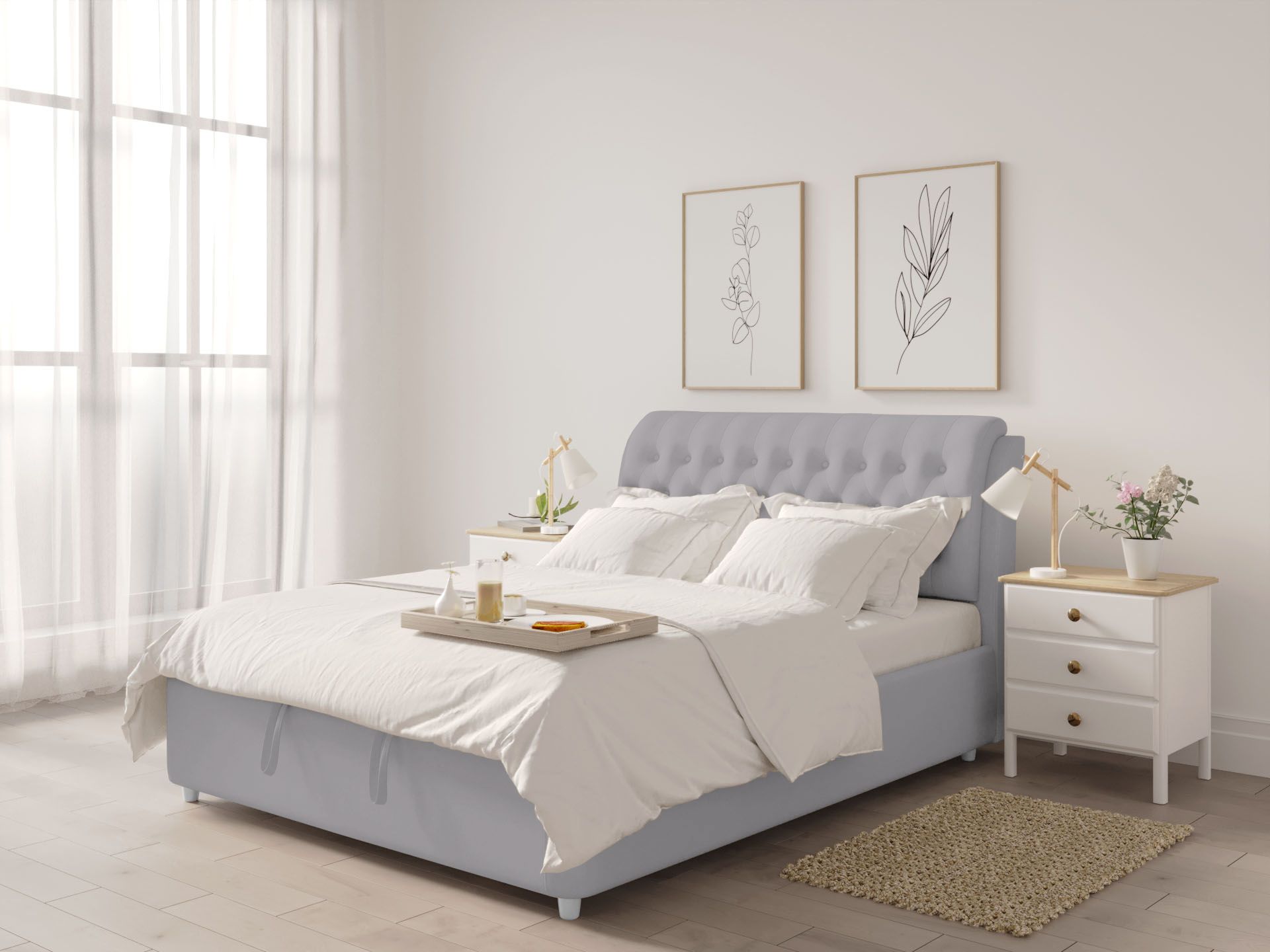 Двуспальная кровать ARMOS с ПМ Ellen 2 Велюр Teddy 024 серый 160х200