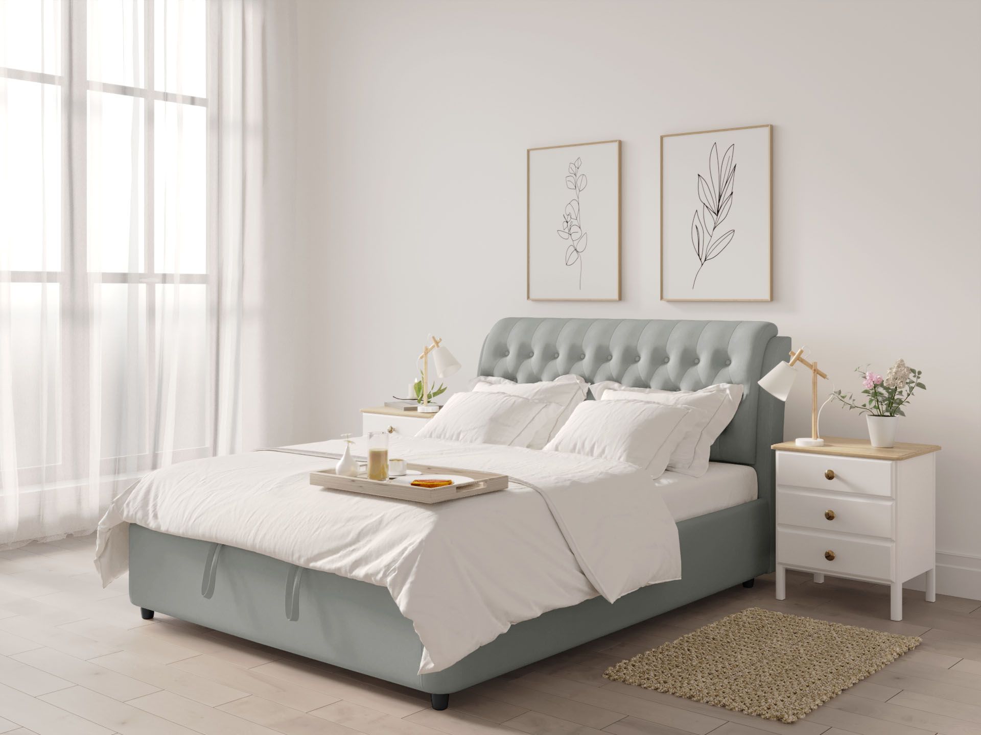 Двуспальная кровать ARMOS с ПМ Ellen 2 Велюр Teddy 023 серый 140х200