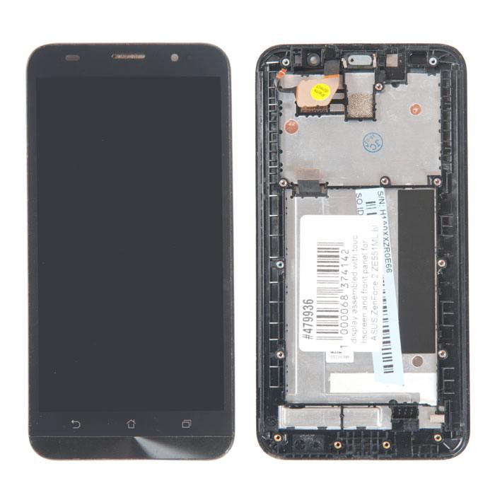 Дисплей в сборе с тачскрином и передней панелью для Asus ZenFone 2 черный (5.5") Ref