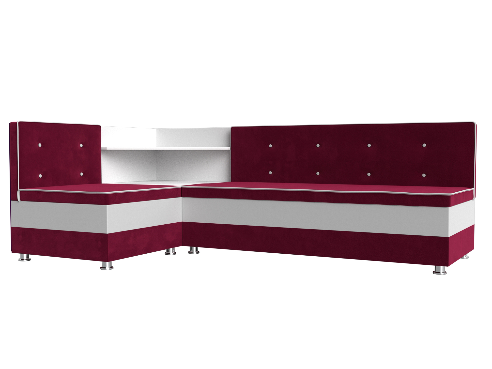 Кухонный угловой диван Милан левый микровельвет/экокожа бордовый/белый