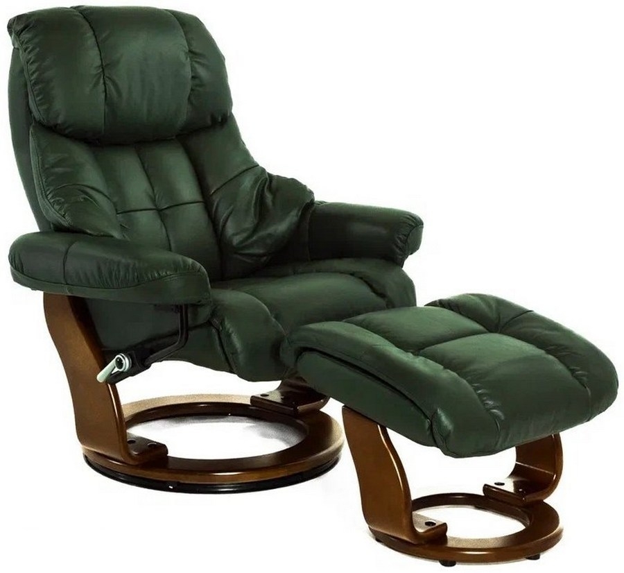 Кресло реклайнер механическое Relax Lux 7438W /зеленое / кожа