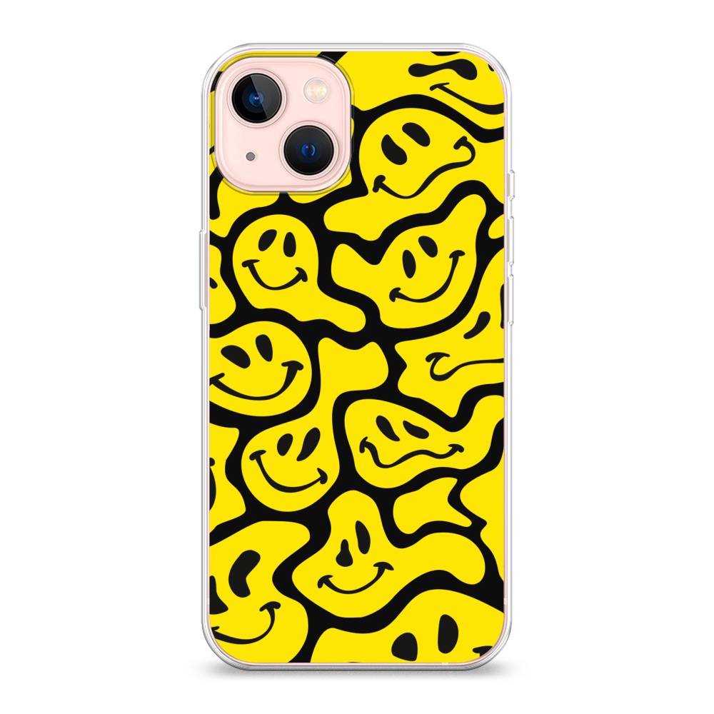 Чехол на Apple iPhone 13 "Расплывчатые смайлики желтые"