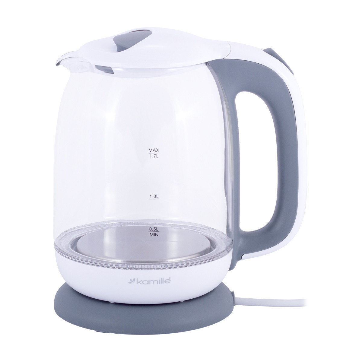 Чайник электрический Kamille КМ-1720G 1.7 л белый, серый, прозрачный