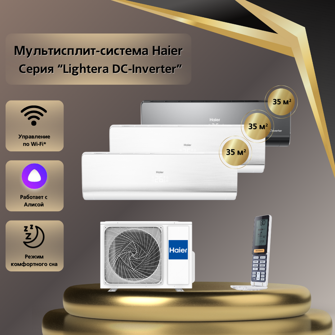 Мульти сплит-система Haier 2 х AS12NS6ERA-W+AS12NS6ERA-B/3U70S2SR5FA+Wi-Fi модуль ESP32