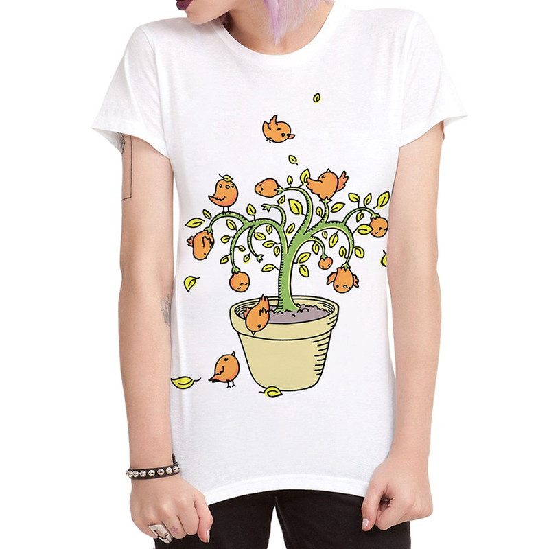 Футболка женская Dream Shirts Растение с птичками белая 2XL