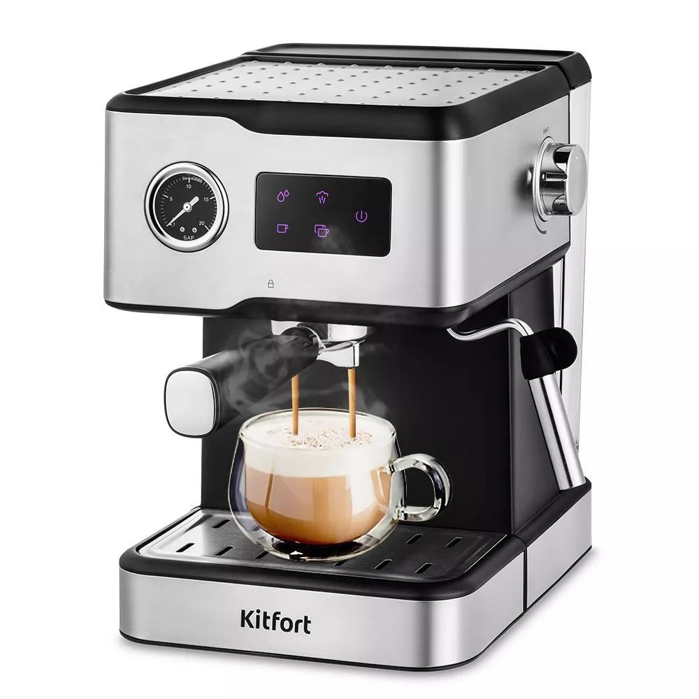 Рожковая кофеварка KitFort КТ-7104 черный, серебристый