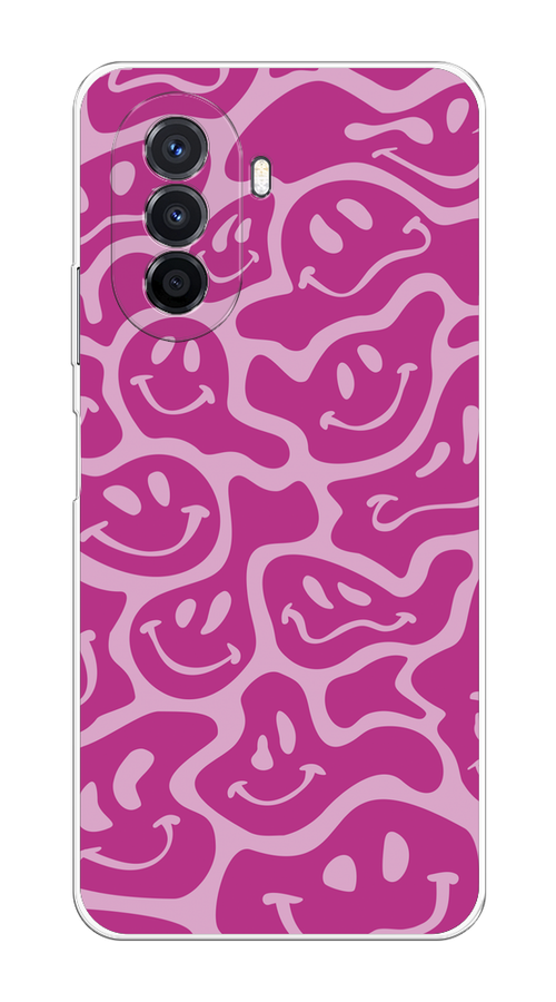 Чехол на Huawei Nova Y70 "Расплывчатые смайлики розовые"