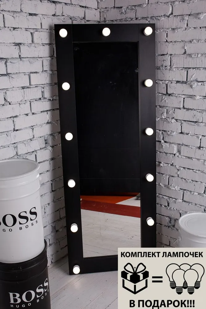 Гримерное зеркало GM Mirror, 60 см х 160 см, 13 ламп, черный / косметическое зеркало