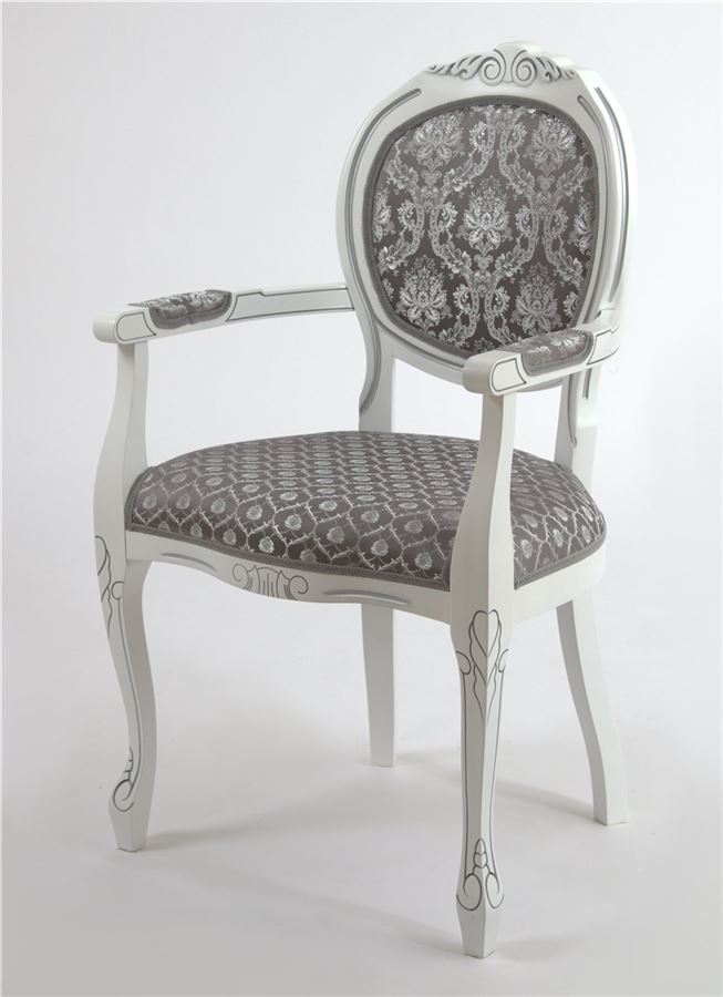 Кресло RB Милорд-12 Белый + патина серебро/ткань Yara 149/1/Yara diamond 149/1