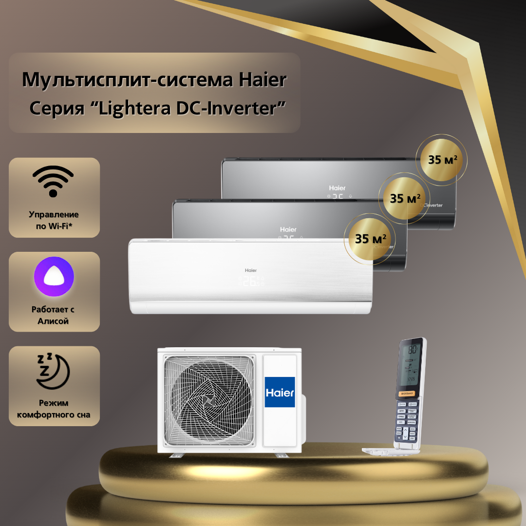 Мульти сплит-система Haier 2 х AS12NS6ERA-B+AS12NS6ERA-W/3U70S2SR5FA+Wi-Fi модуль ESP32