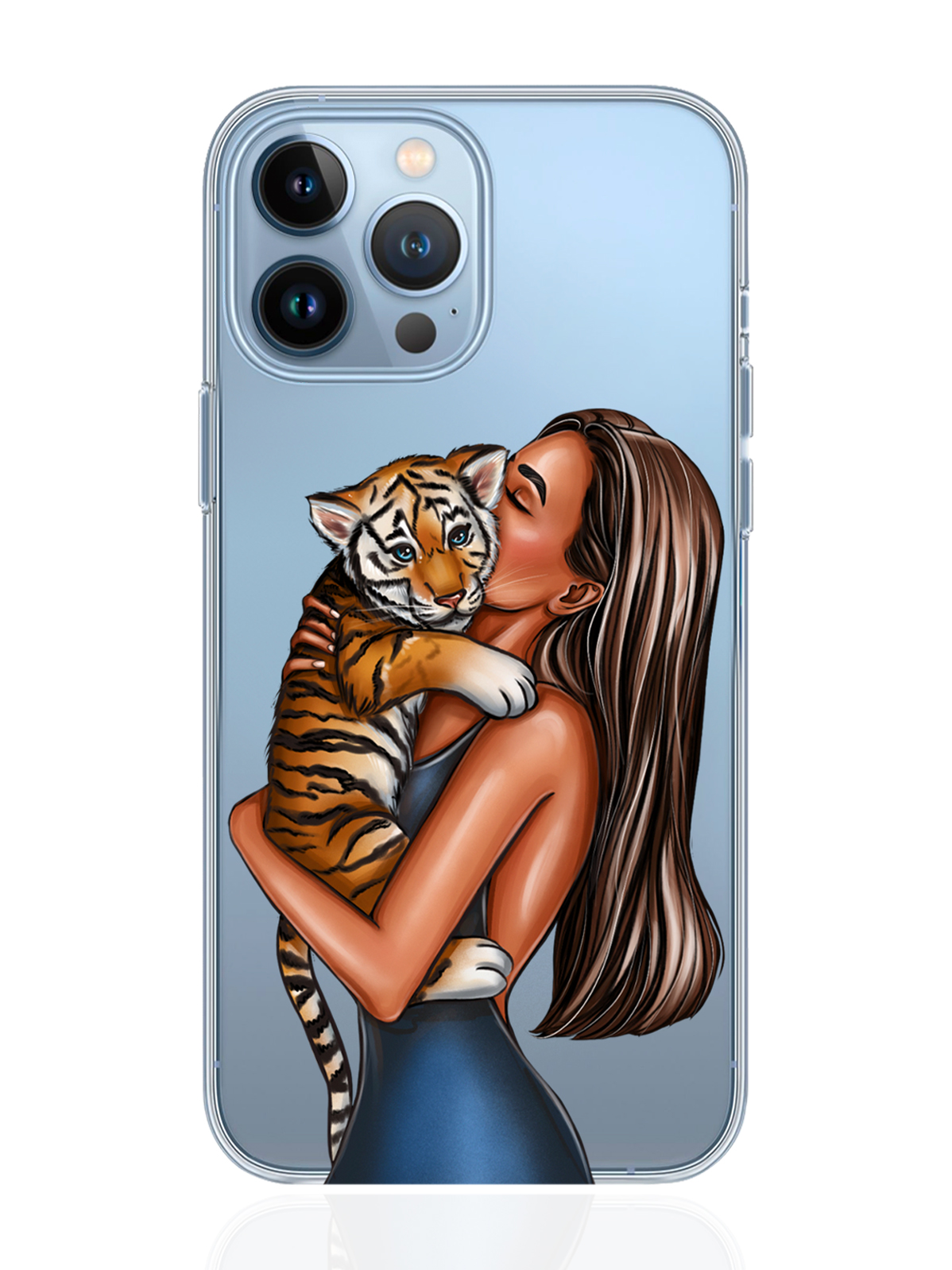 Чехол MustHaveCase для iPhone 13 Pro Max Девушка с тигренком прозрачный