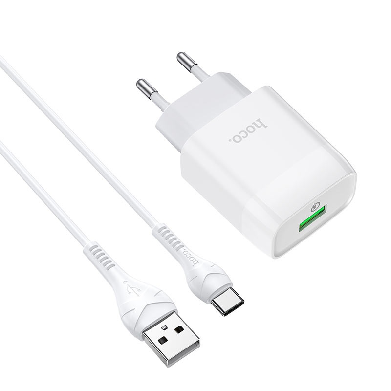 Сетевое зарядное устройство c USB Hoco C72Q, кабель USB - Type-C белое , QC 3.0