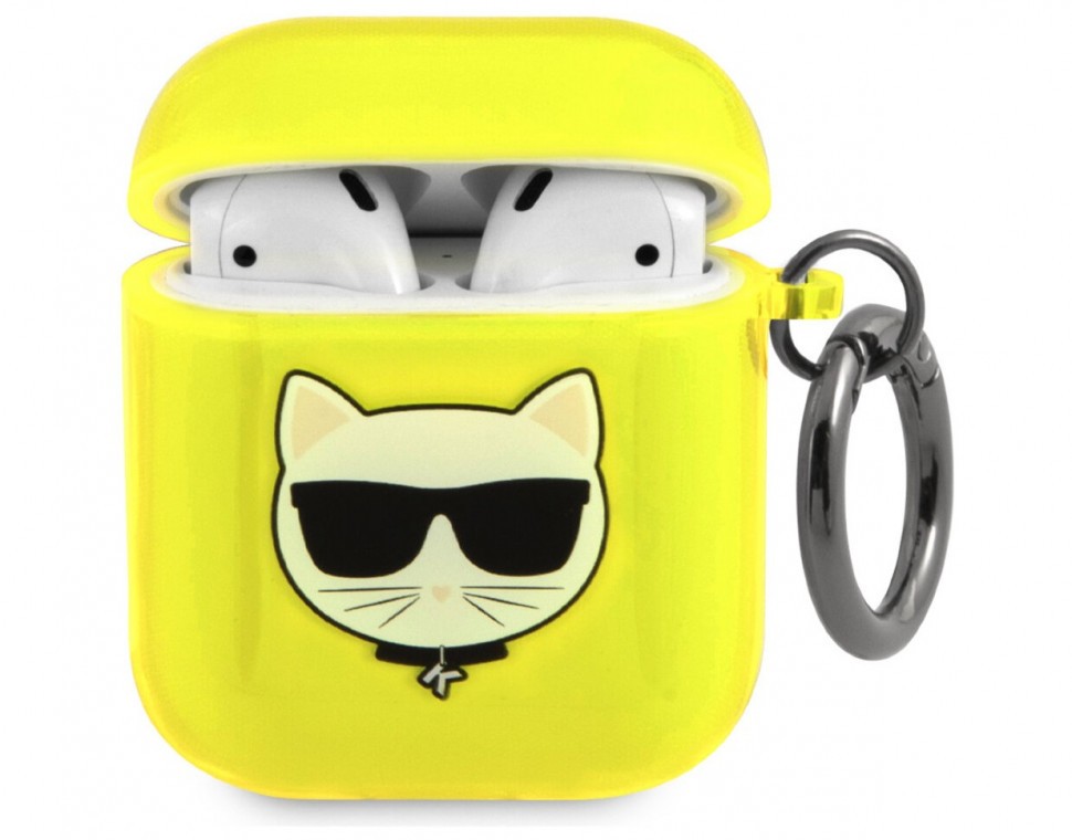 Чехол Karl Lagerfeld TPU FLUO with ring Choupette для AirPods 1/2, Желтый