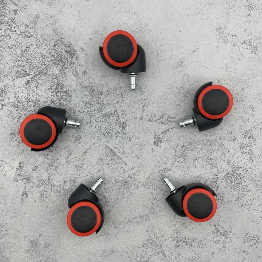 Универсальный комплект из пяти роликов-колес для офисных кресел ВПМ бесшумные, прорезиненн