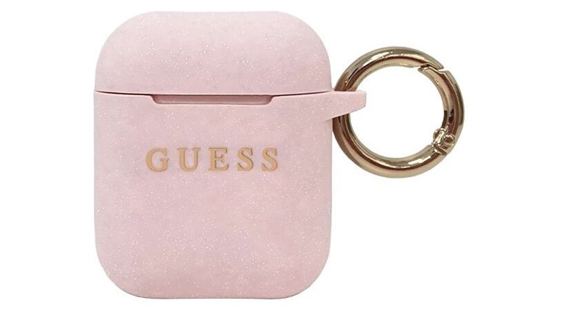Чехол с карабином Guess Silicone case with ring для AirPods 1/2, Розовый
