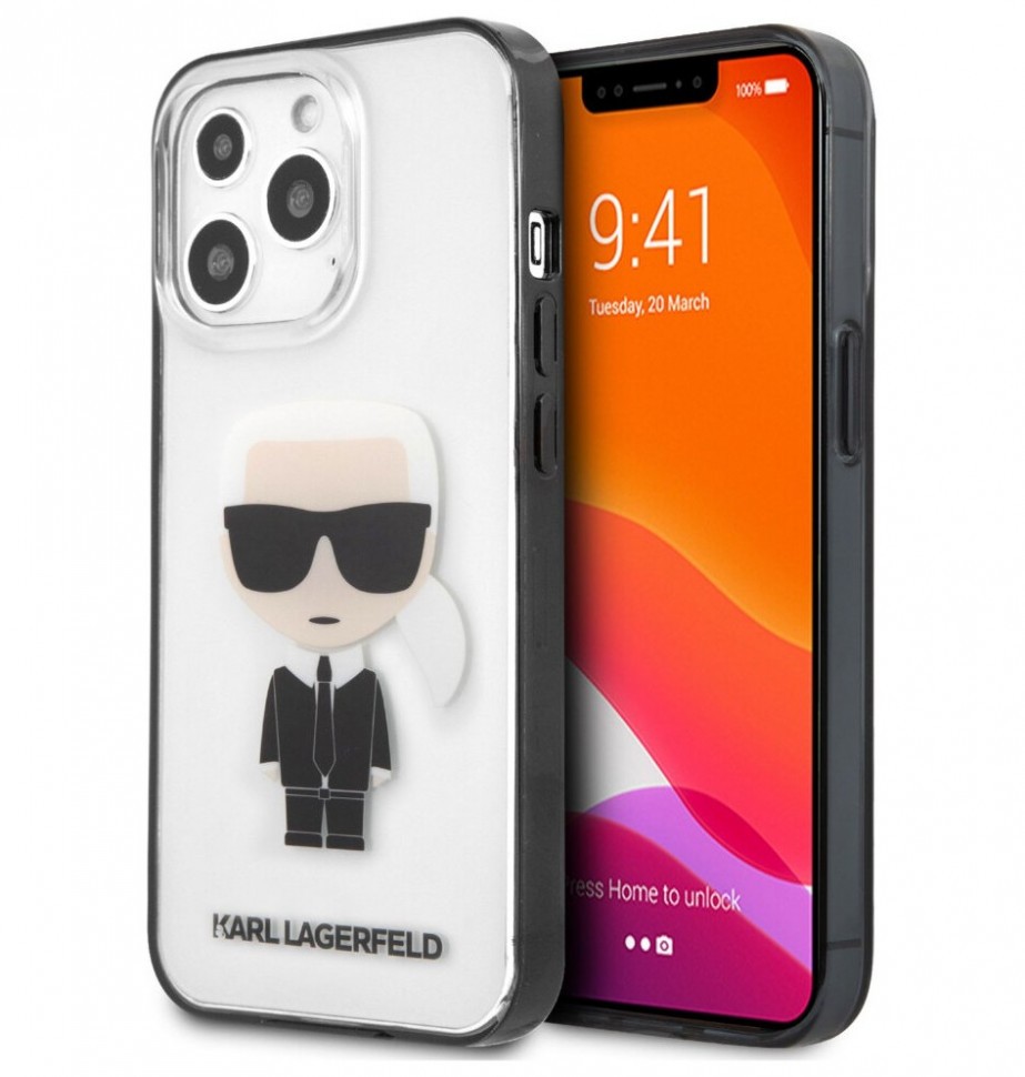 Чехол CG Mobile Karl Lagerfeld PC/TPU Ikonik Karl Hard iPhone 13 Pro, Прозрачный/Черный