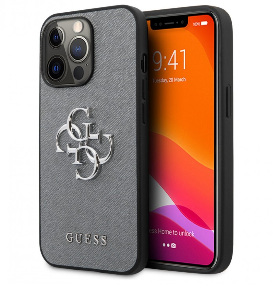 Чехол CG Mobile Guess PU Saffiano 4G Big metal logo Hard для iPhone 13 Pro, Серый