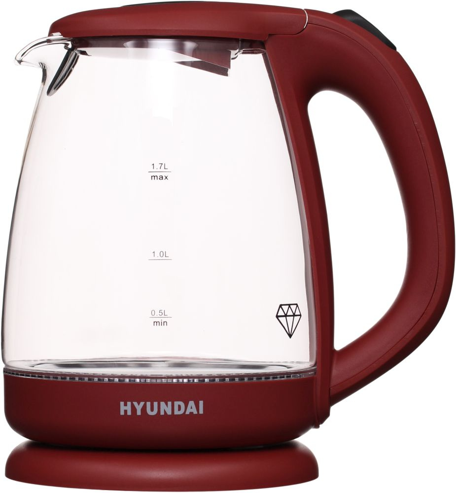 Чайник электрический HYUNDAI HYK-G1002 1.7 л красный, прозрачный