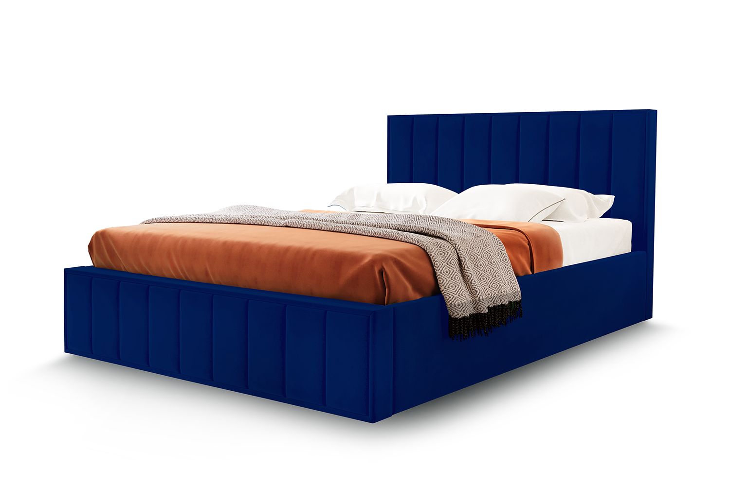 Кровать 140х200 с подъемным механизмом двуспальная Karla с мягким изголовьем синий