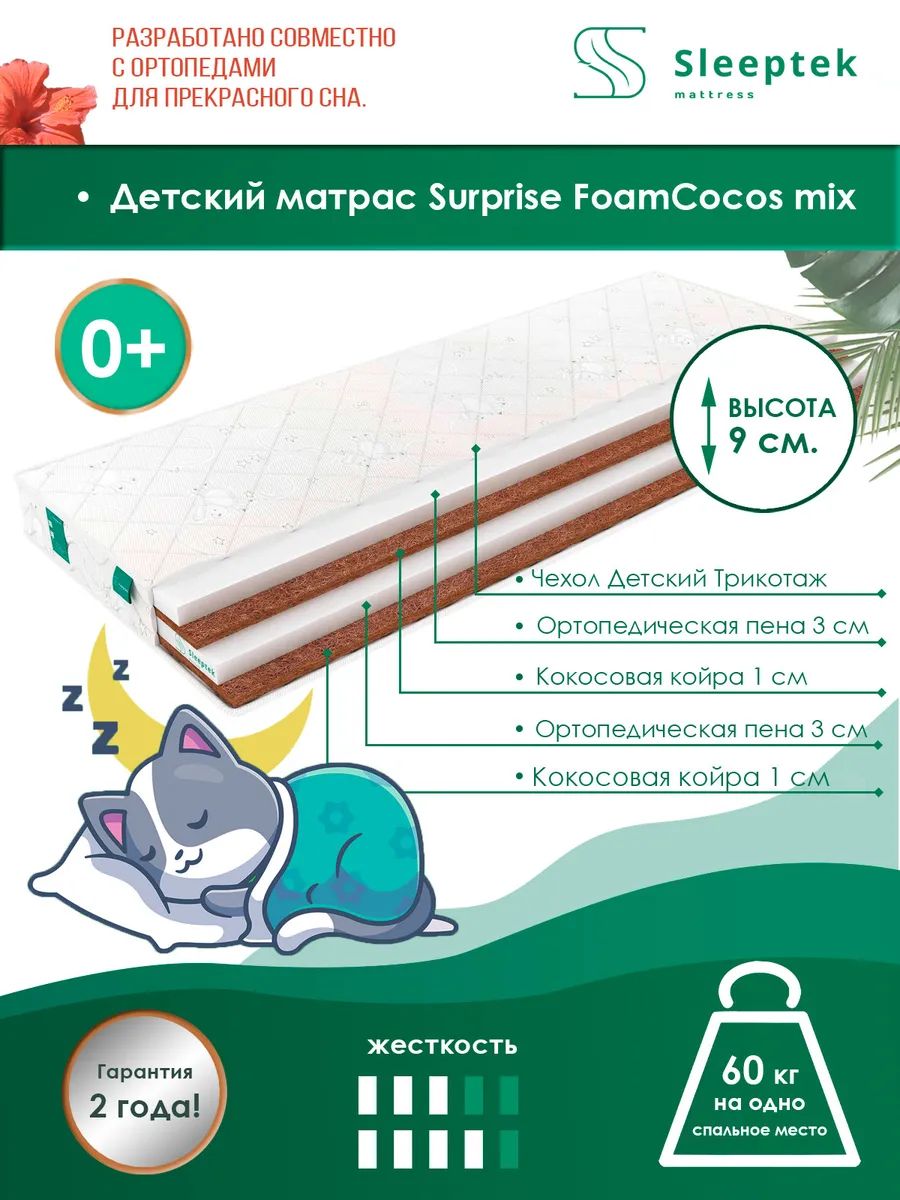 Матрас беспружинный детский Sleeptek Surprise FoamCocos mix/brdlux1475618 70х160