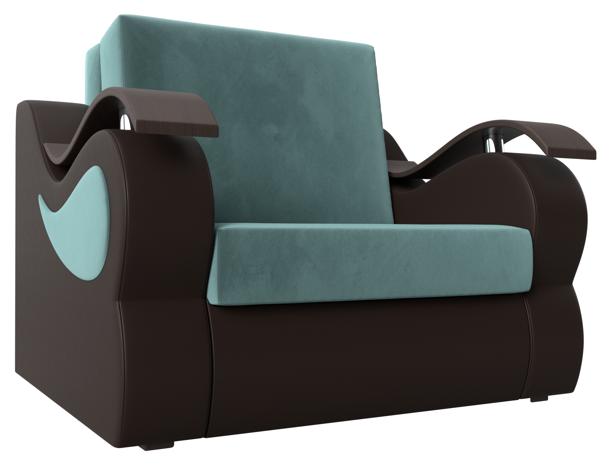Кресло-кровать Меркурий 80 велюр/экокожа бирюзовый/коричневый