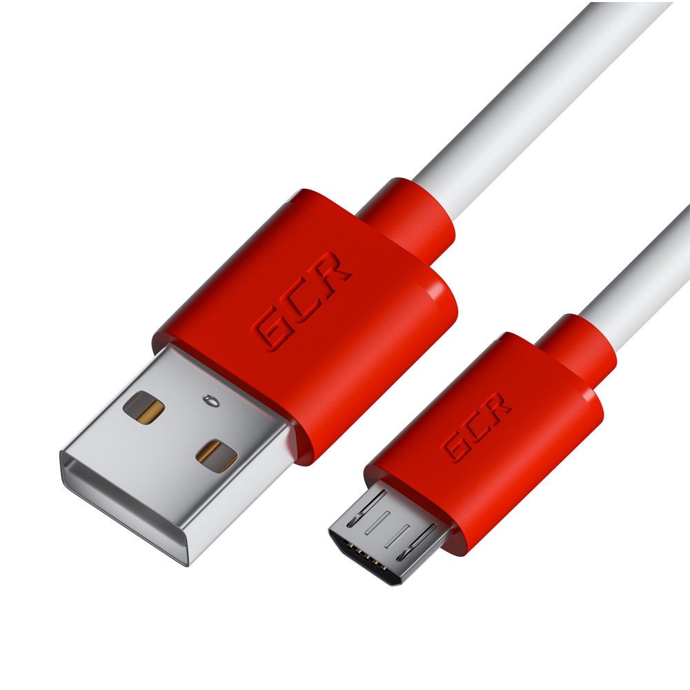 GCR Кабель 3м MicroUSB, белый, красные коннекторы, быстрая зарядка, 28/24 AWG