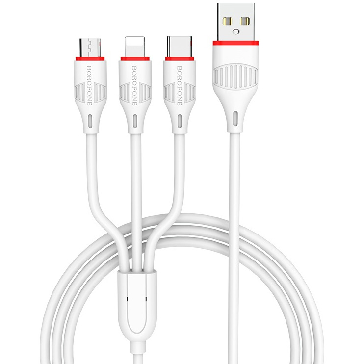 Кабель USB 2.0 A - micro USB 2.0 B+Lightning+Type-C 1м Borofone BX17 Enjoy 3-in-1 - Белый