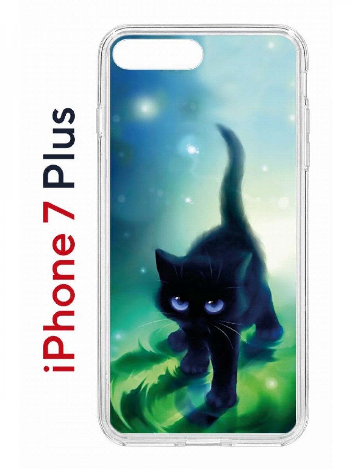 Чехол на iPhone 7 Plus/8 Plus с принтом Kruche Print Черный кот, бампер с защитой камеры