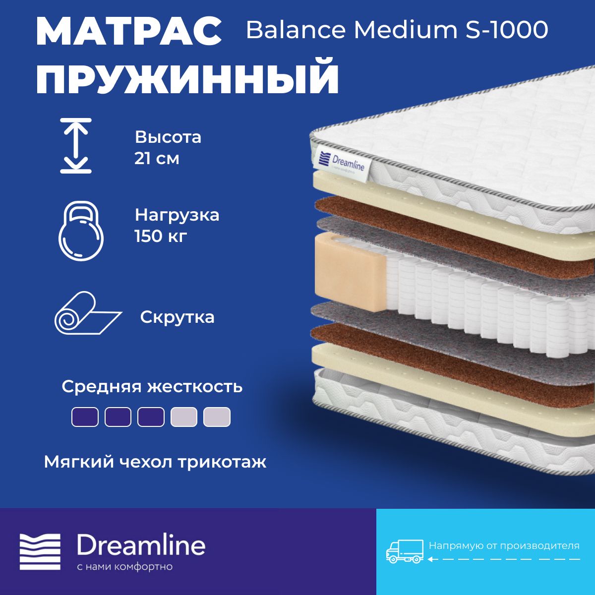 Матрас Dreamline Balance Medium S1000 независимые пружины 160x170 см