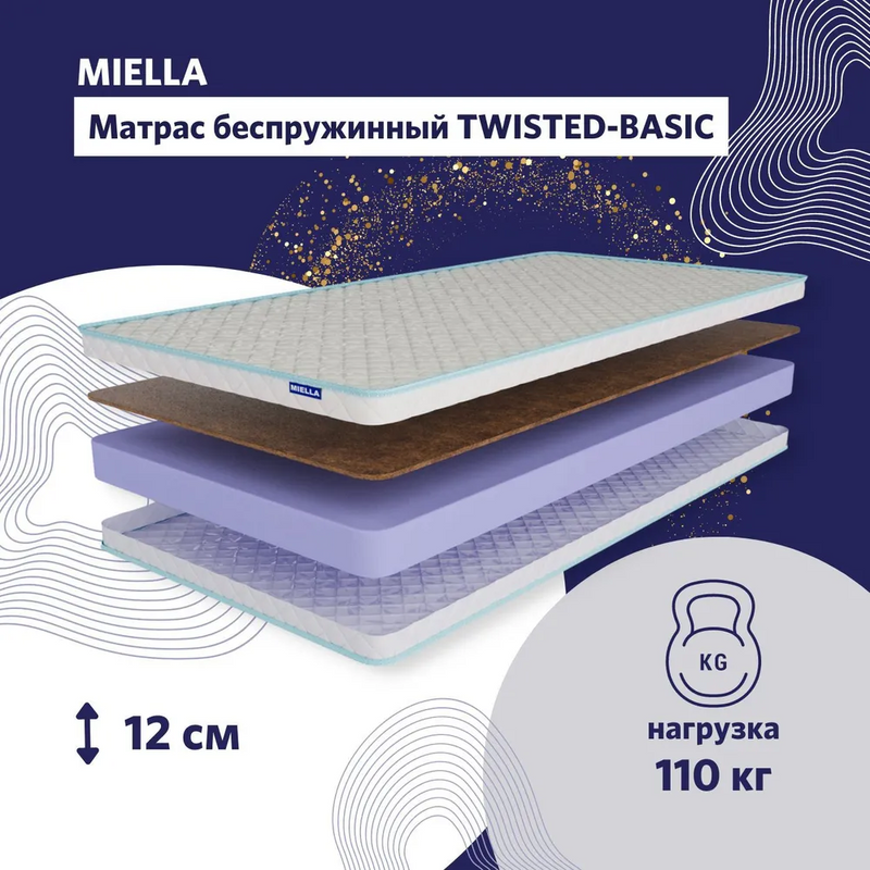 Матрас для кровати Miella Twisted-Basic 200x190 двусторонний, с кокосом