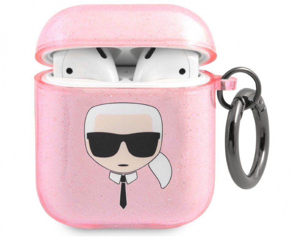 Чехол Karl Lagerfeld TPU Glitters with ring Karl Transparent для AirPods 1&2 Розовый