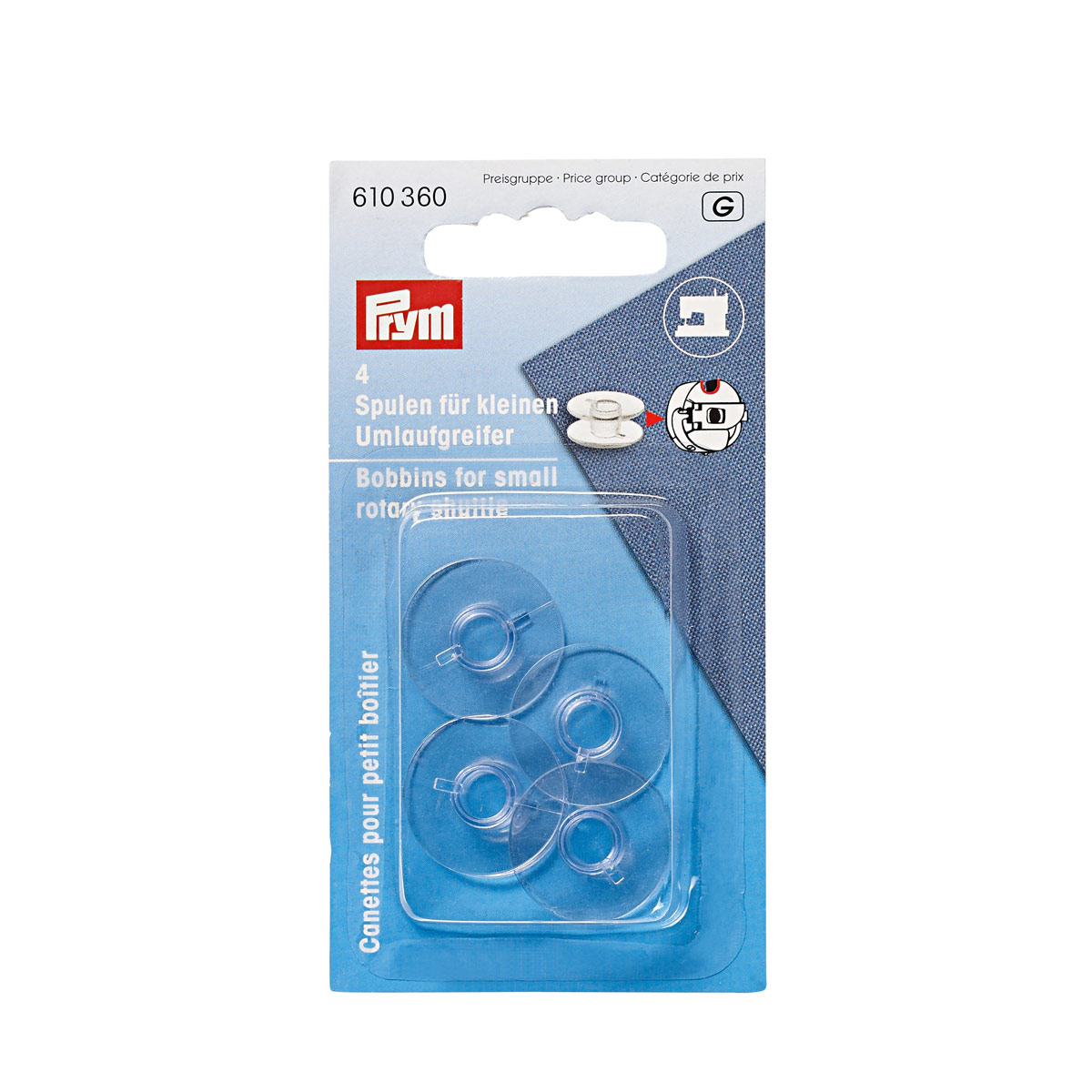 Шпульки для маленького вертикального челнока Prym 610360, 21,2 мм, пластик, 4 шт (упак)