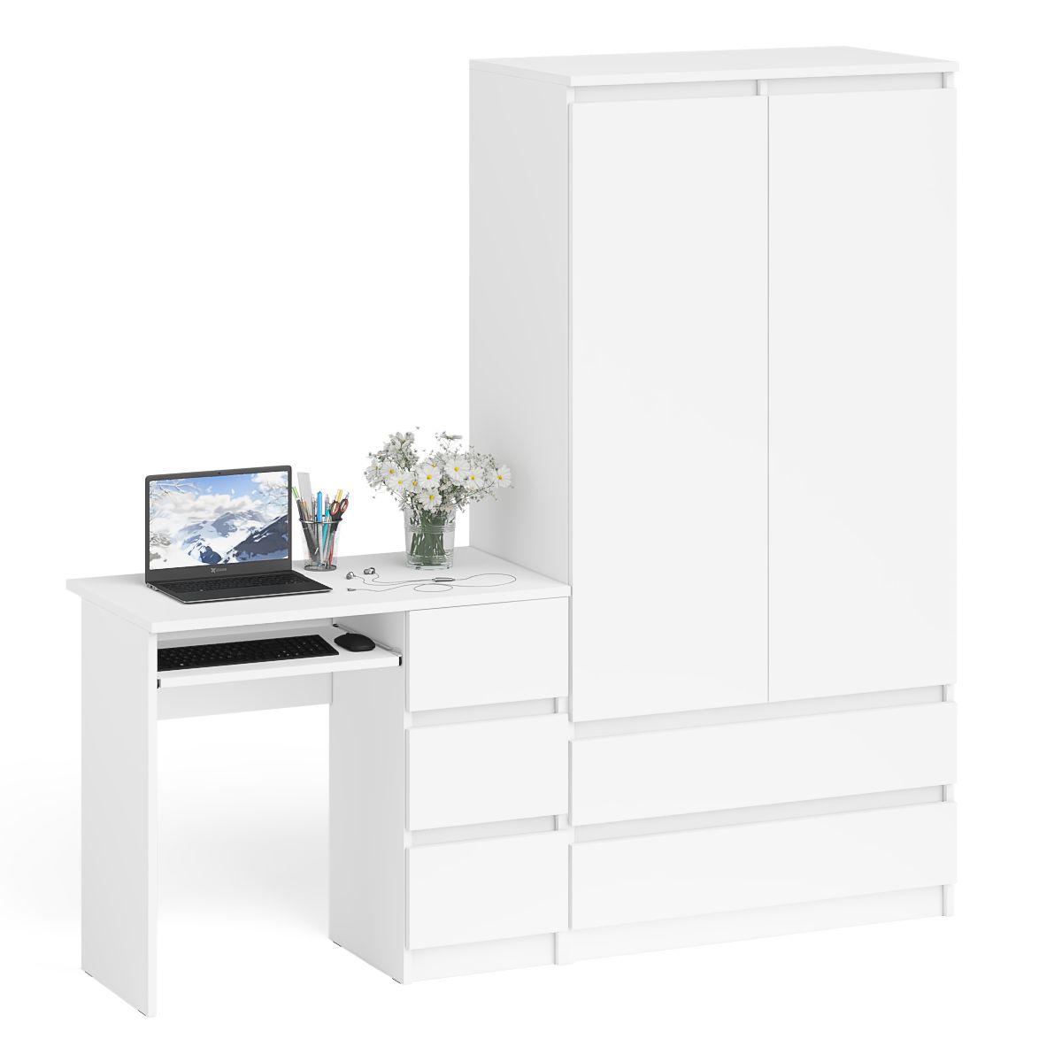 Компьютерный стол правый и шкаф-комод СВК Мори МШ900.1 белый, 180х50х180 см