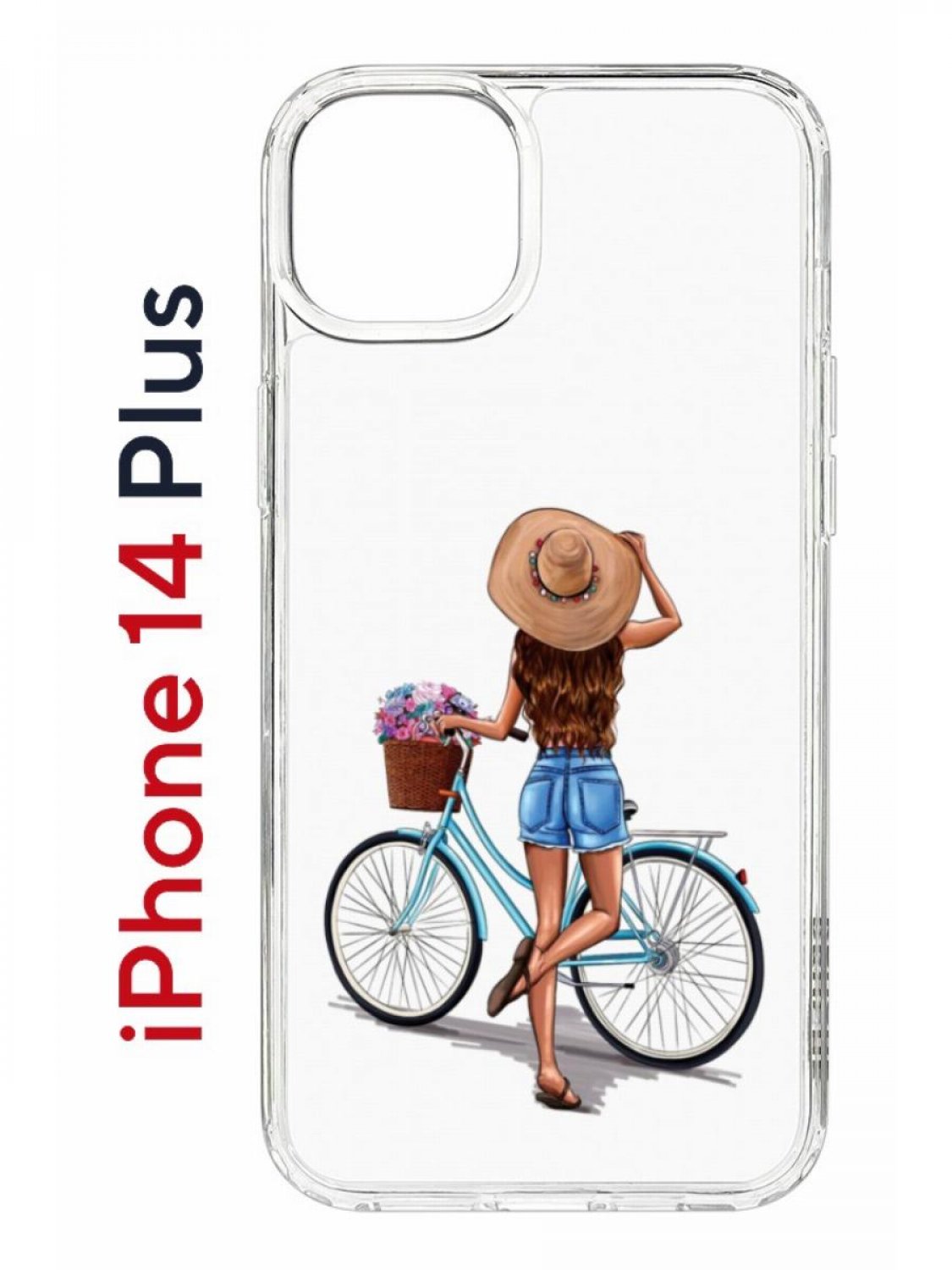 Чехол на iPhone 14 Plus Kruche Print Велосипедная прогулка, бампер с защитой камеры