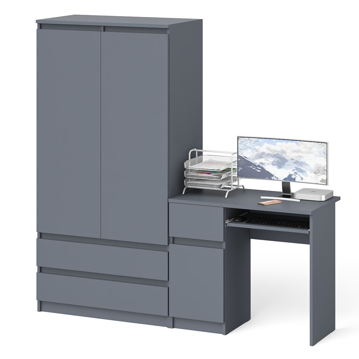 Шкаф-комод СВК Мори МШ900 со столом компьютерным МС-1Л графит, 180х50х180 см