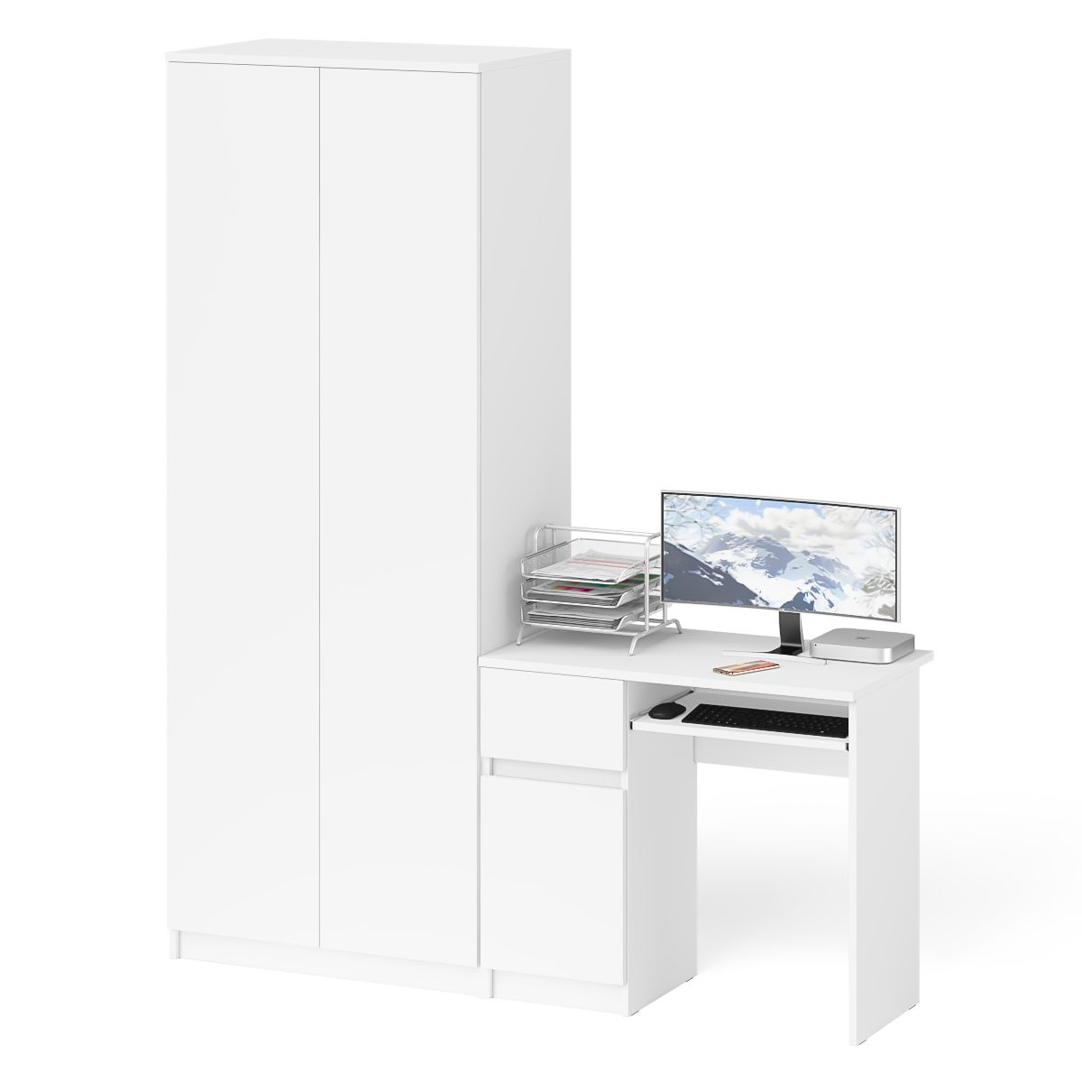 Шкаф СВК Мори 800.1 с компьютерным столом МС-1Л белый, 170х50х210 см