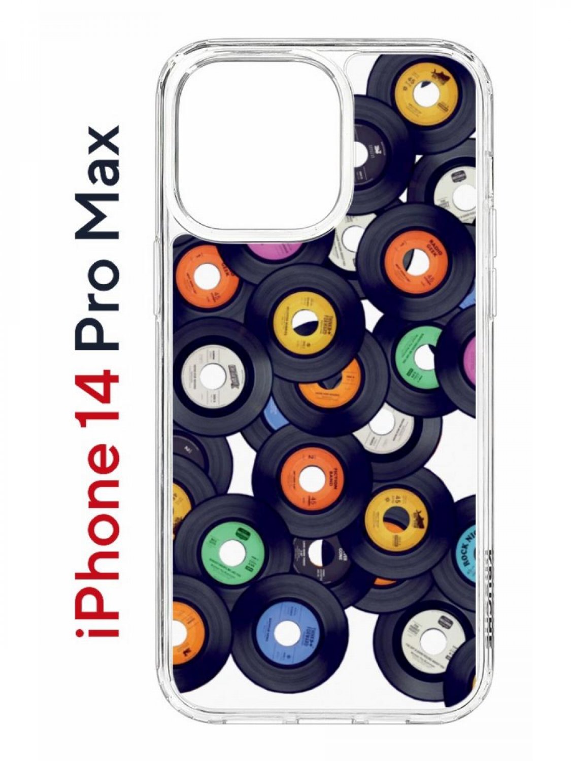 Чехол на iPhone 14 Pro Max Kruche Print Виниловые пластинки, бампер с защитой камеры