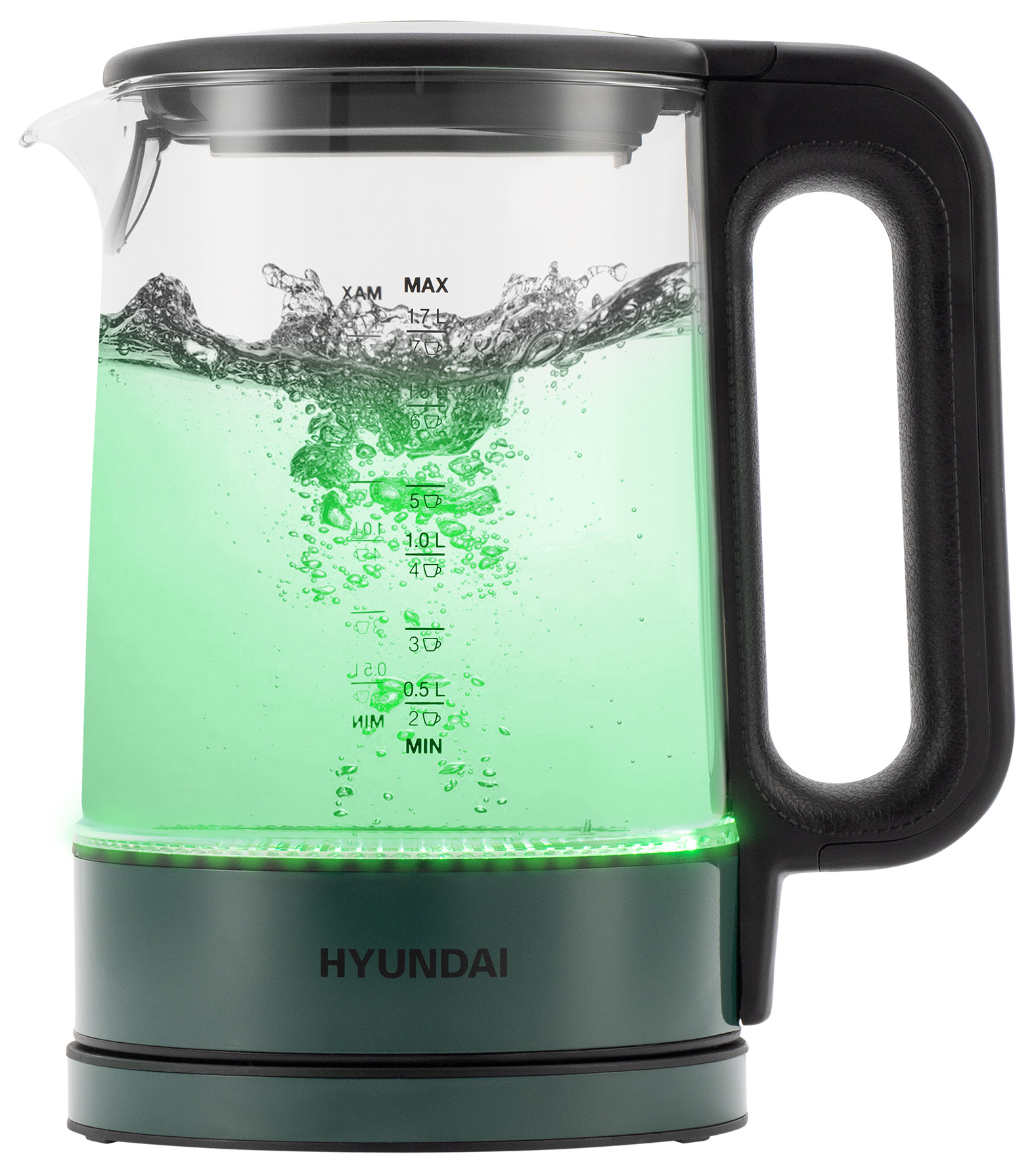 Чайник электрический HYUNDAI HYK-S4805 1.7 л зеленый, прозрачный