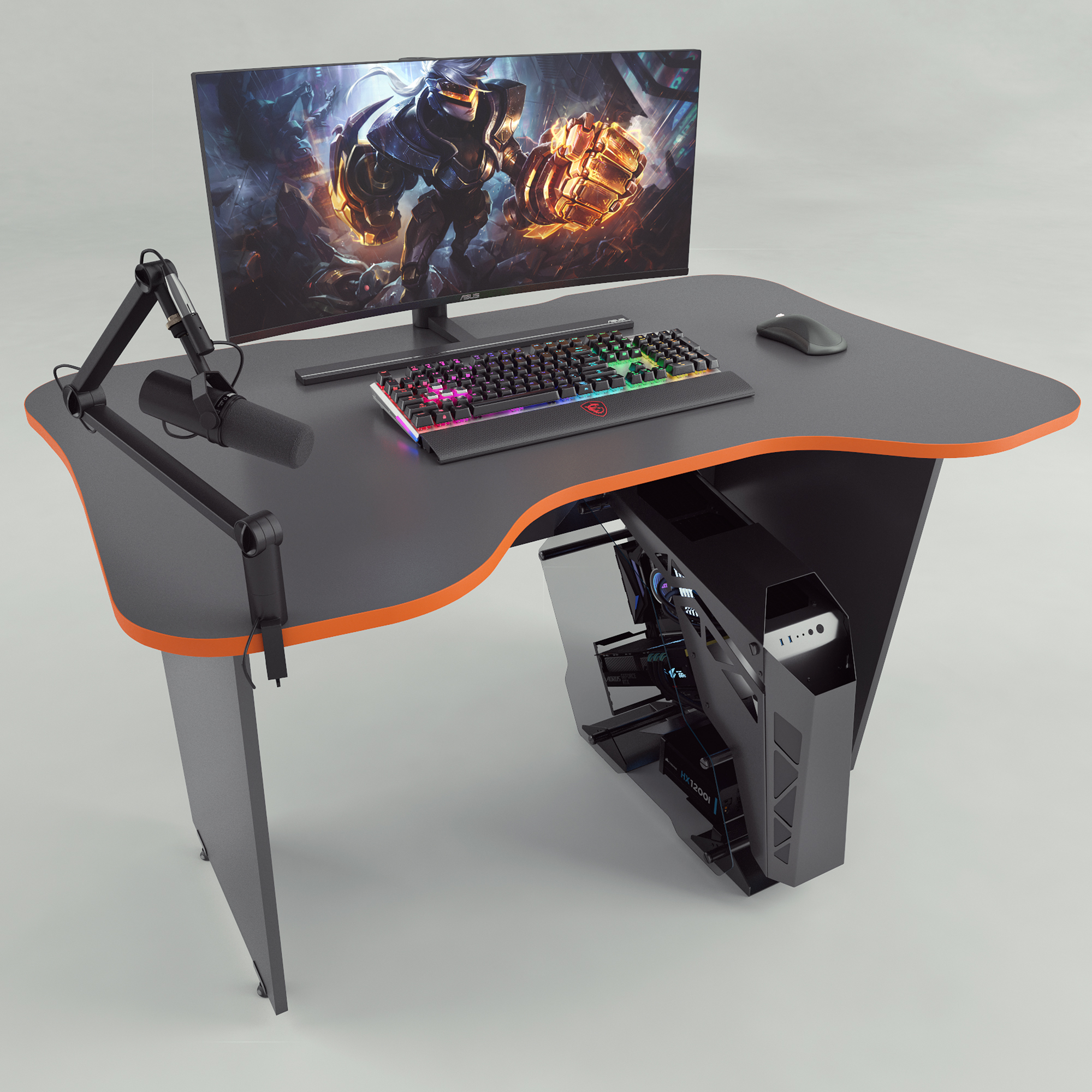 Игровой компьютерный стол myXplace Fly, графит/оранжевый