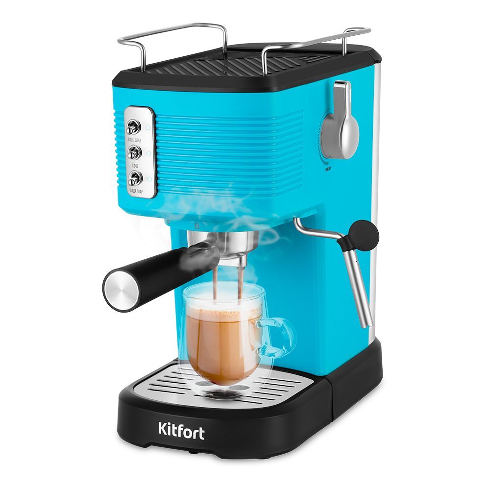 Рожковая кофеварка Kitfort КТ-7180-2 черный, голубой