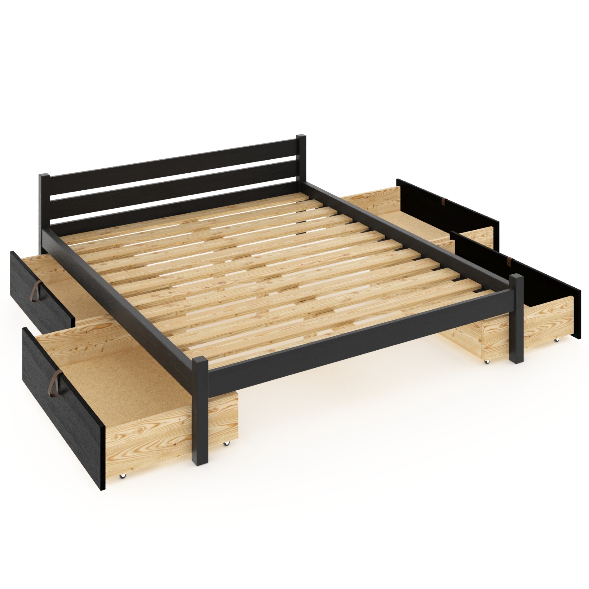 Кровать Solarius Классика с реечным основанием 200х160 с 4 выкатными ящиками, черный оникс