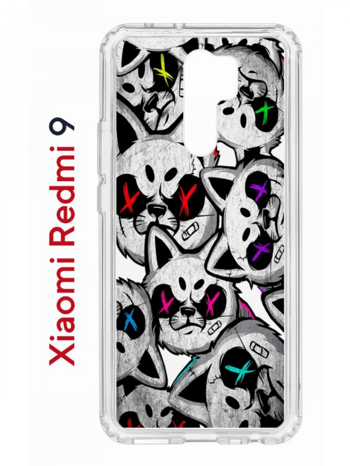 Чехол на Redmi 9 с принтом Kruche Print Angry Cats,противоударный бампер,с защитой камеры